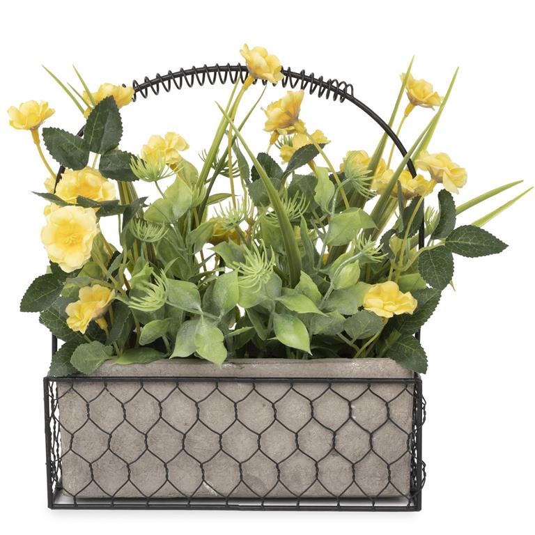 Yellow Flower Arrangement In Wire Basket – Steve's Hallmark