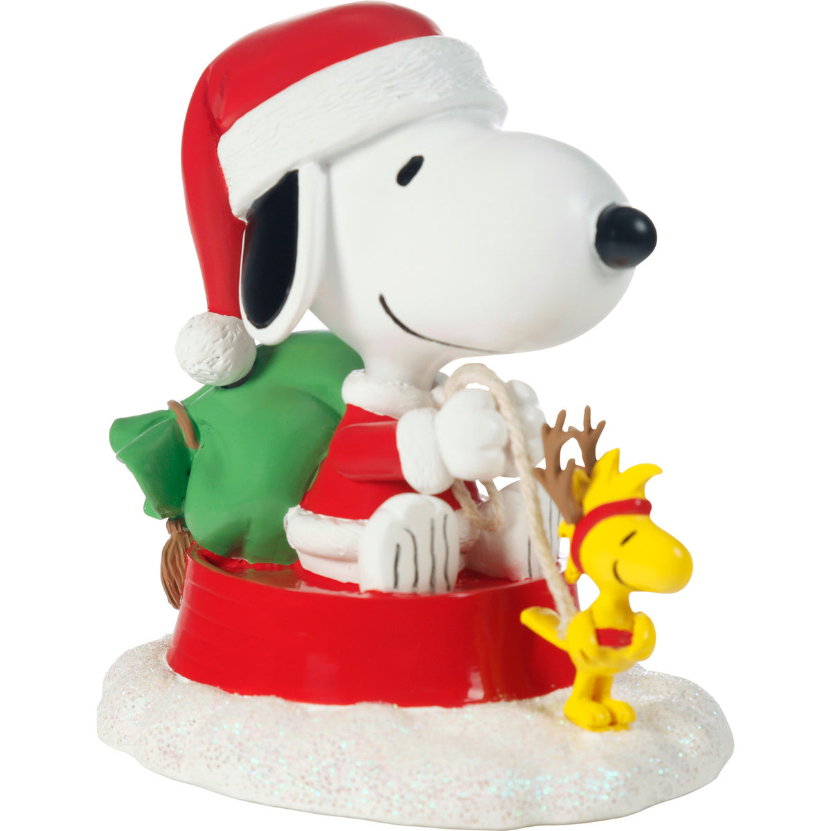 Merry Christmas Santa Snoopy on Sled with Woodstock Reindeer Peanuts C ...