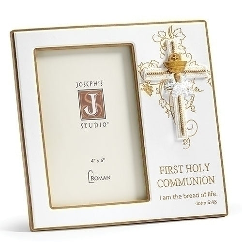 Bread of Life First Holy Communion White and Gold Picture Frame Holds ...