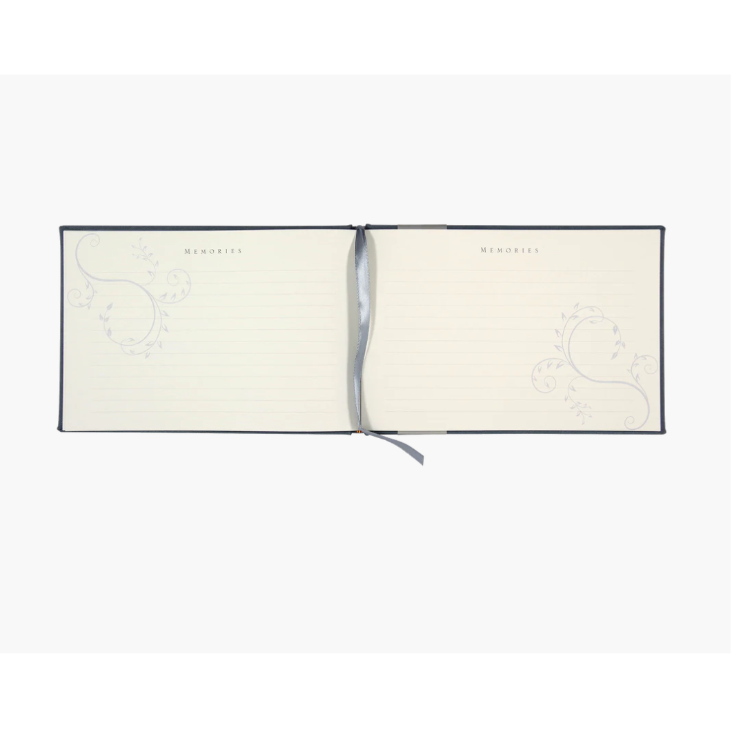 In Loving Memory Slate Blue Vegan Leather Cover Guest Book with Silver ...