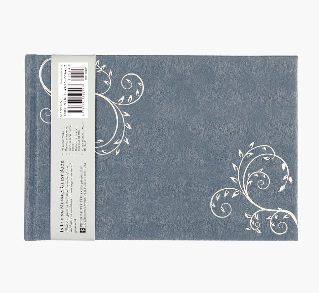 In Loving Memory Slate Blue Vegan Leather Cover Guest Book with Silver ...