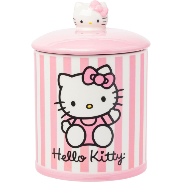 8" Hello Kitty Script Logo Pink Stripes Ceramic Canister – Steve's Hallmark