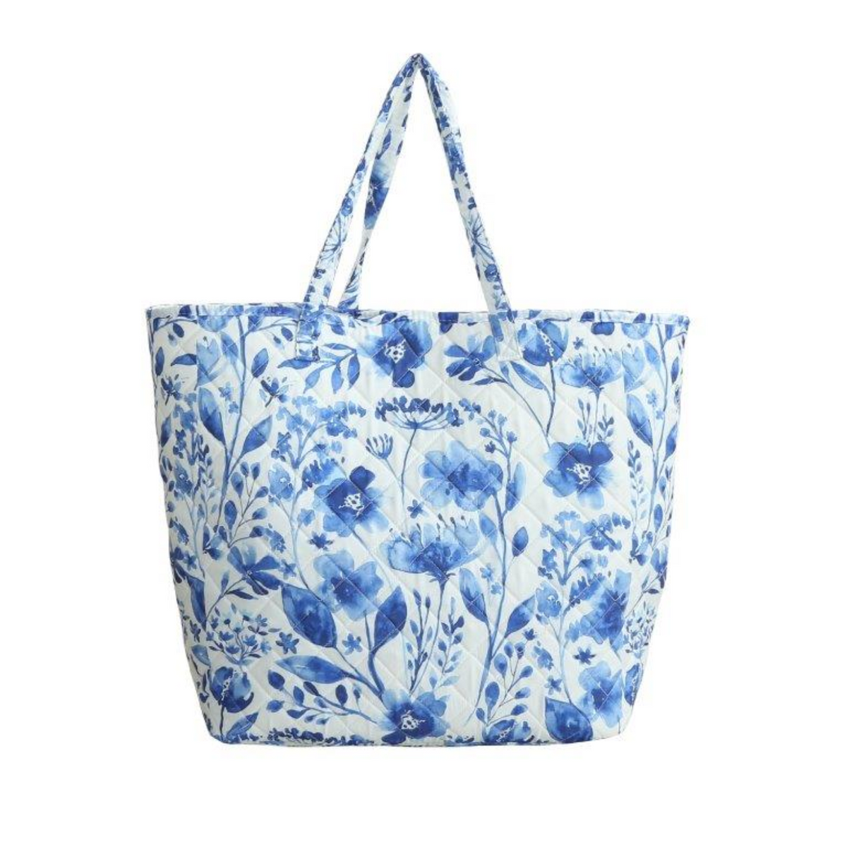 Indigo Blue Botanical Quilted Tote 16" x 17" x 8" with 13" Straps ...