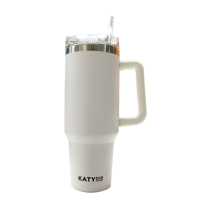 40 Oz. White Katydid Stainless Steel Tumbler with Handle and Straw ...