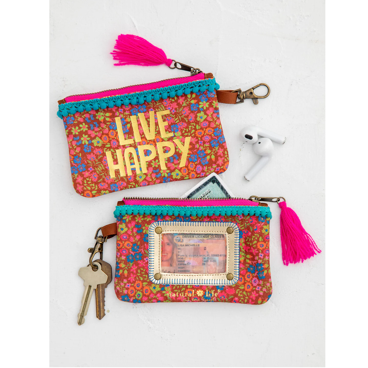Zippered Coin Purse ID Pouch Wallet Live Happy – Steve's Hallmark