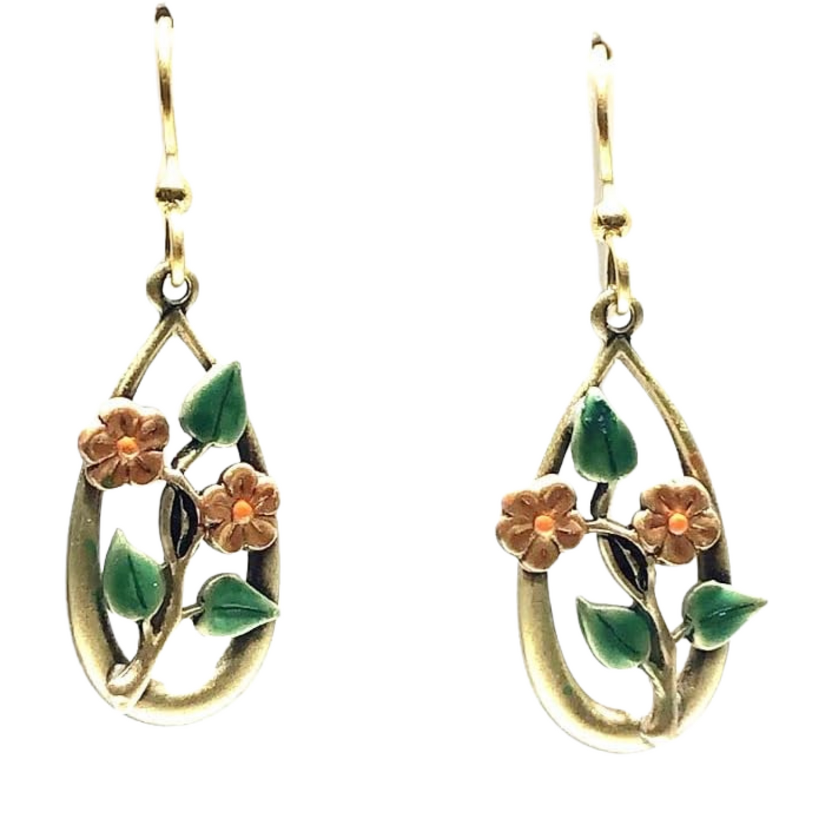 Silver Forest Flowers and Leaves in Golden Tear Pierced Earrings ...