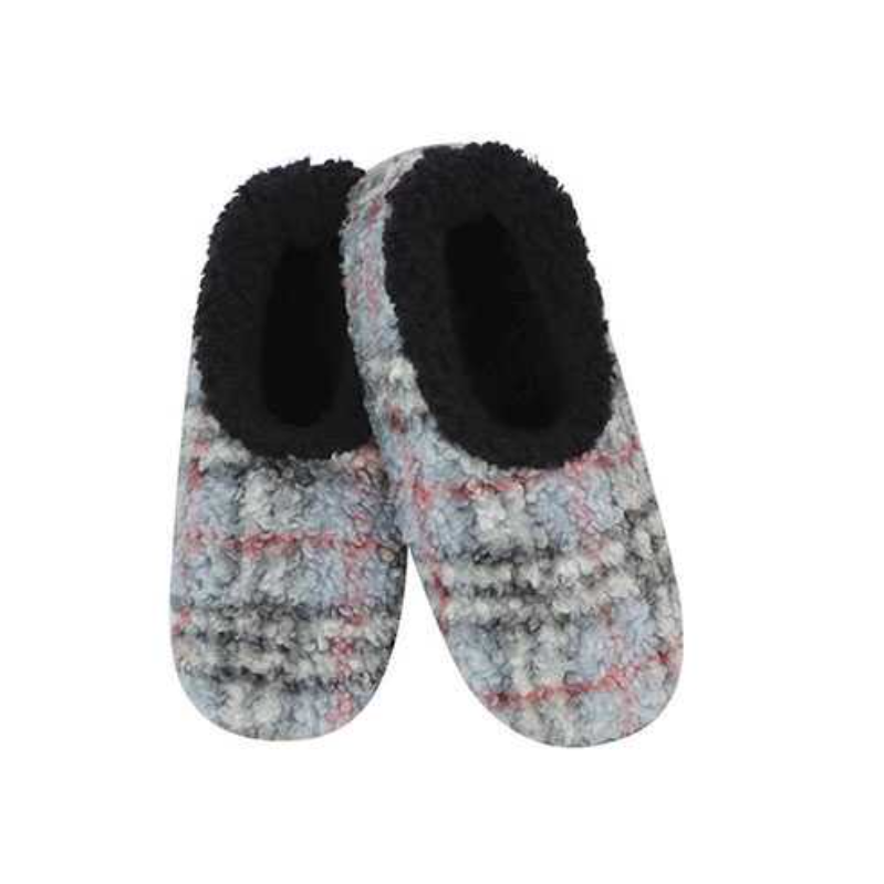 Men's Classic Snoozies® Sherpa Lined Boucle Plaid Slippers - Gray/Blac ...