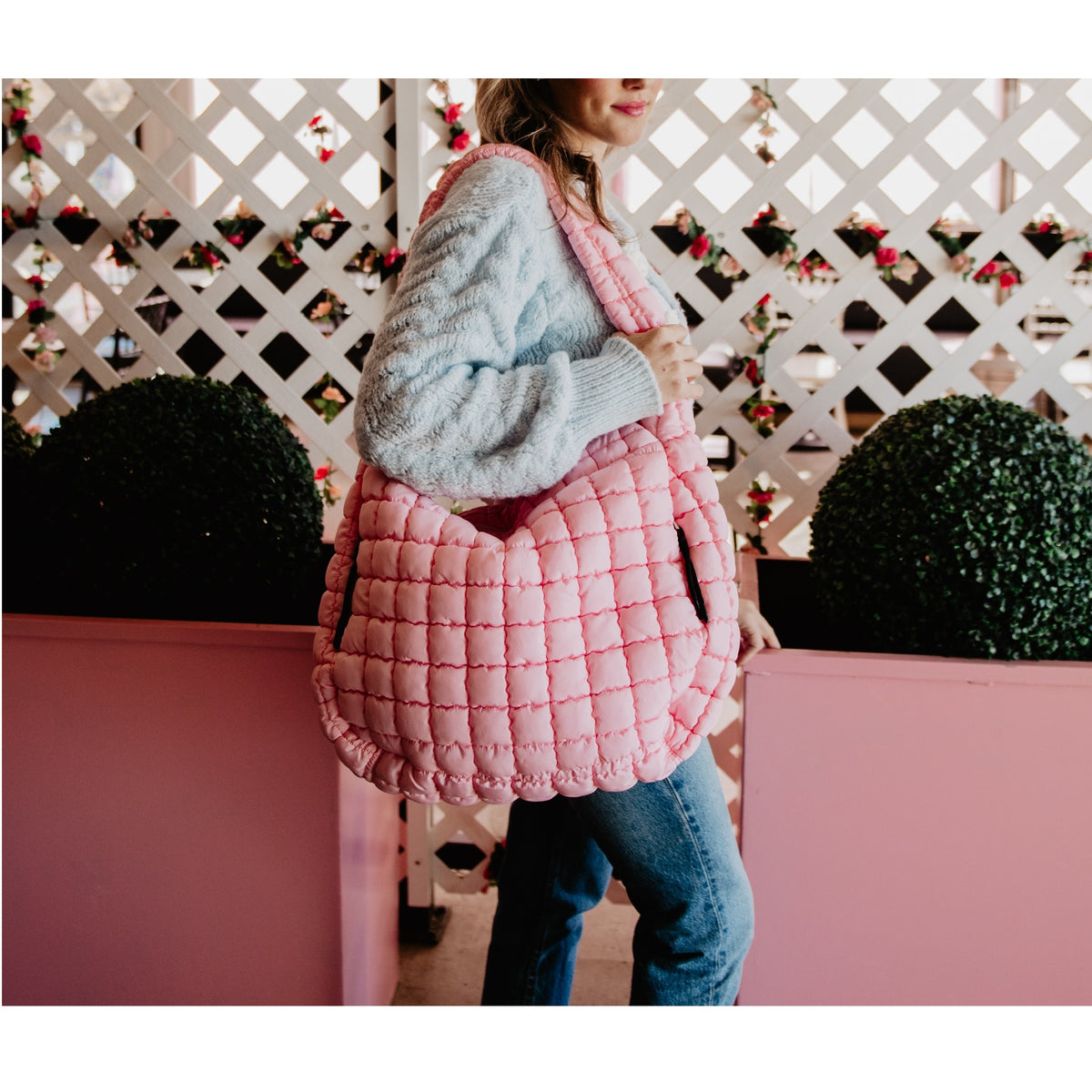 Katydid Oversized Quilted Hobo Tote Bag - Light Pink – Steve's Hallmark