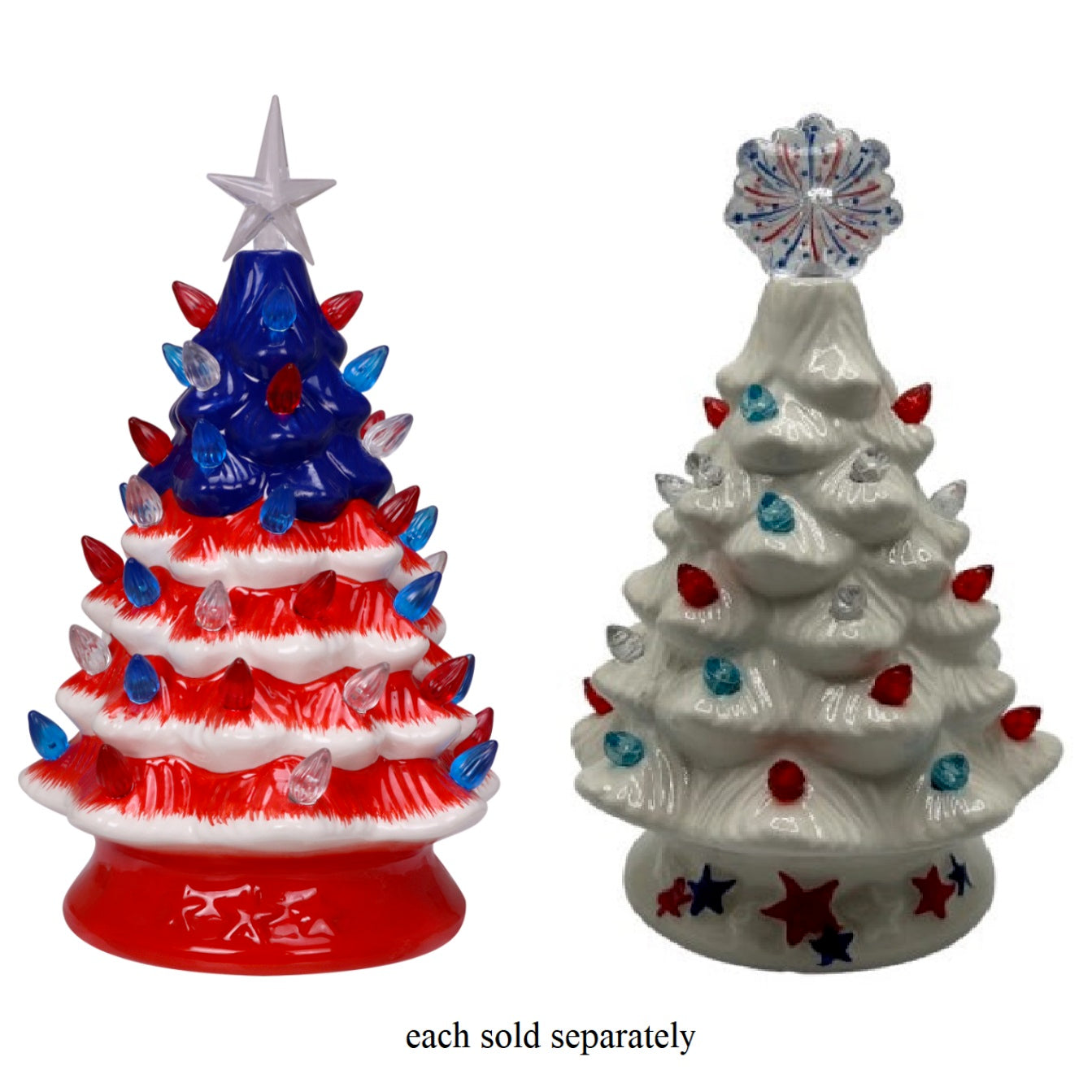 7.5" Ceramic Light Up Red White Blue Patriotic Tree with Star Top ...