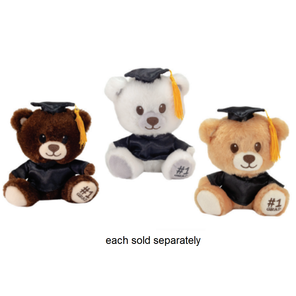 #1 Grad 6" Graduation Bear with Black Cap and Gown Stuffed Plush ...